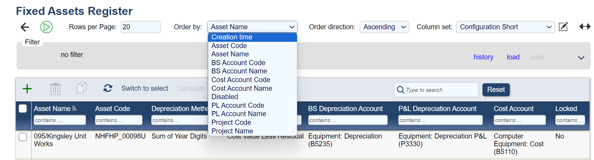Fixed Assets Register