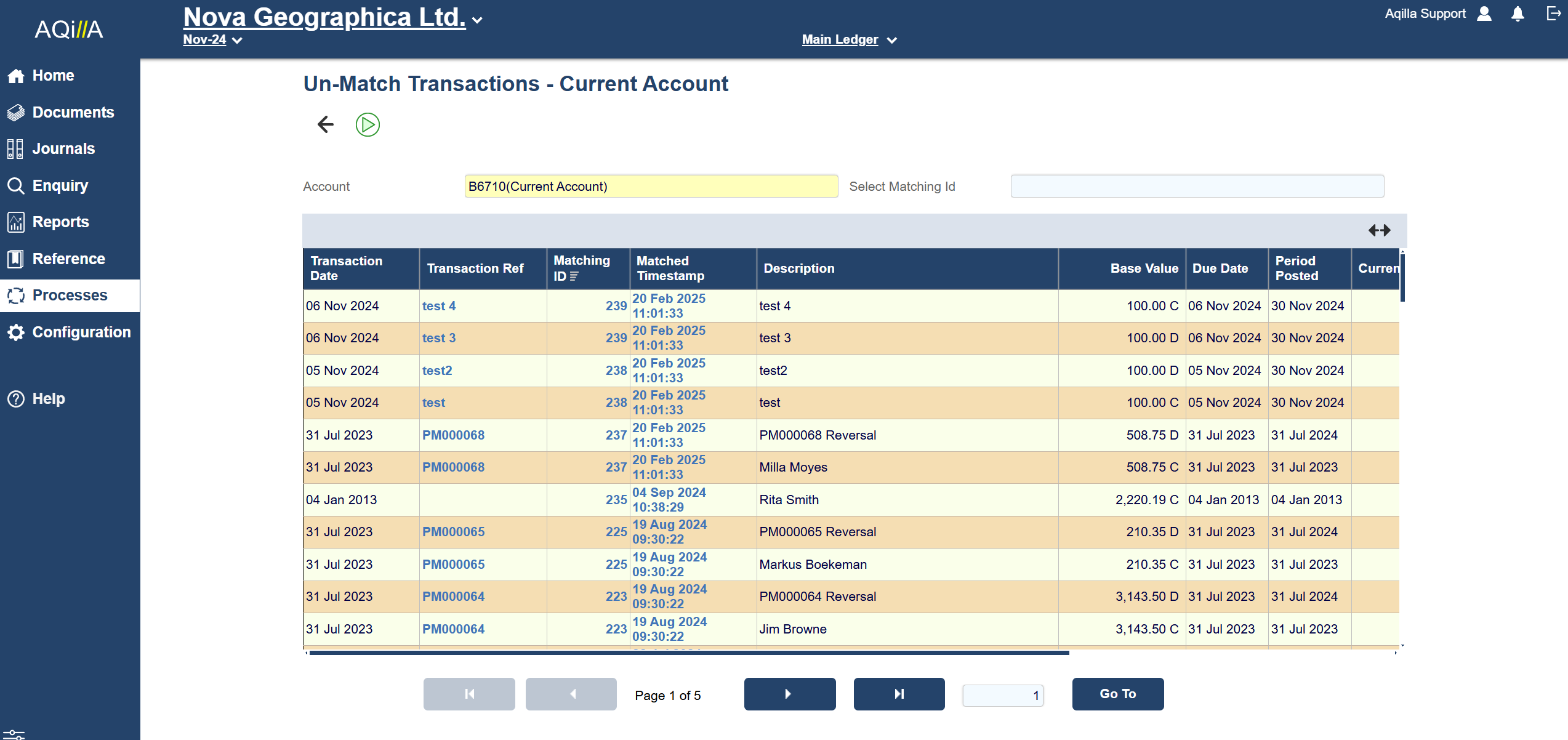 Transaction Unmatching