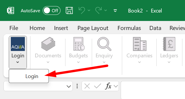 Logon to Aqilla vis MS Excel